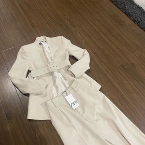 Zara | Pants & Jumpsuits | Zara Cream Belted Pants Suit | Poshmark